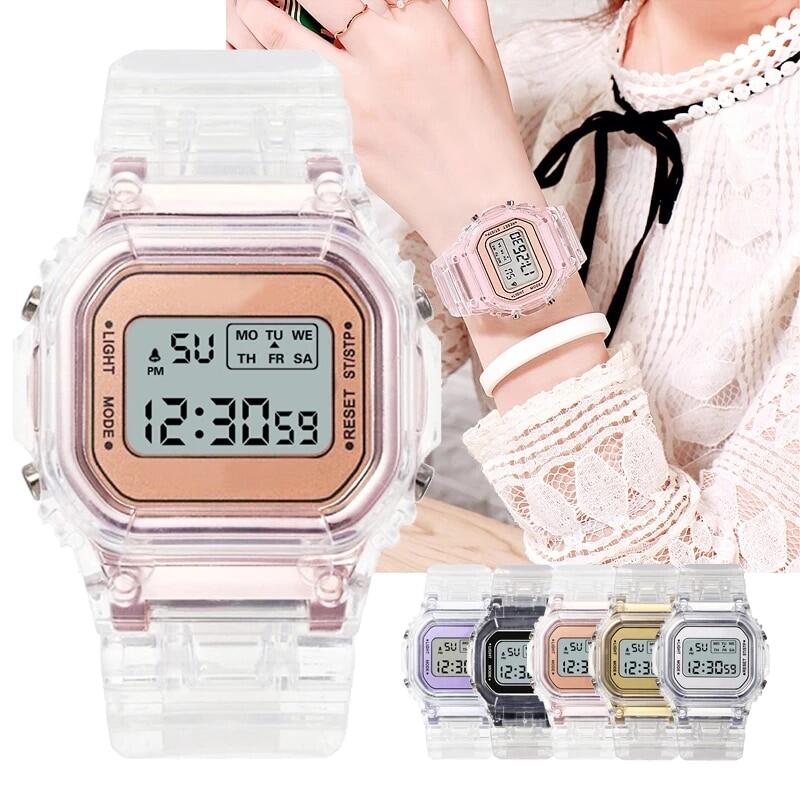 New Fashion Transparent Digital Watch Square Women Watches Sports ...