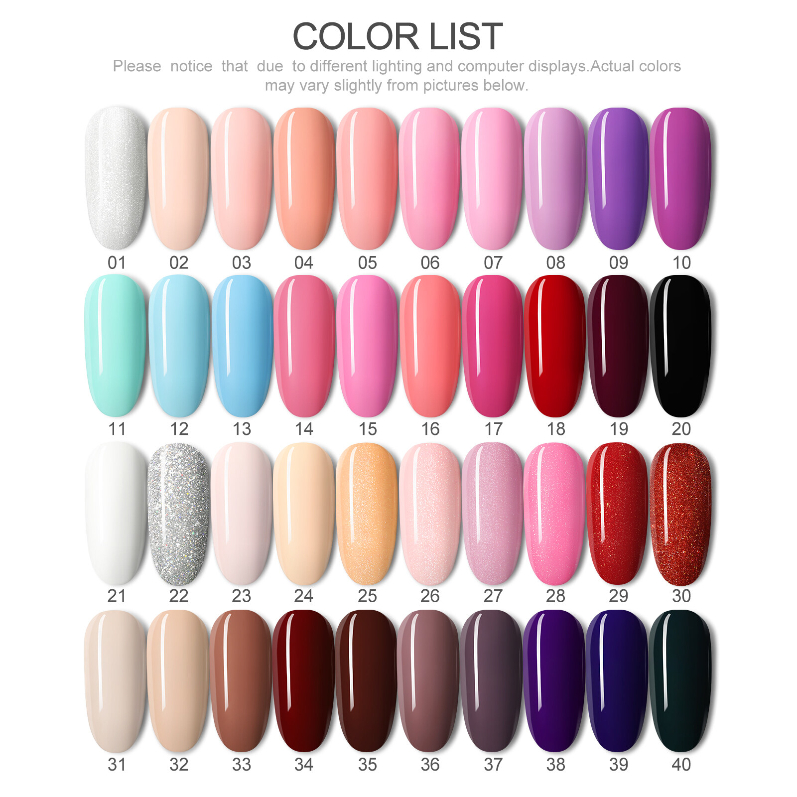 PEACECOLOR Gel Polish Kit All-in-One 40 Colors Gel Nail Set with Pink ...