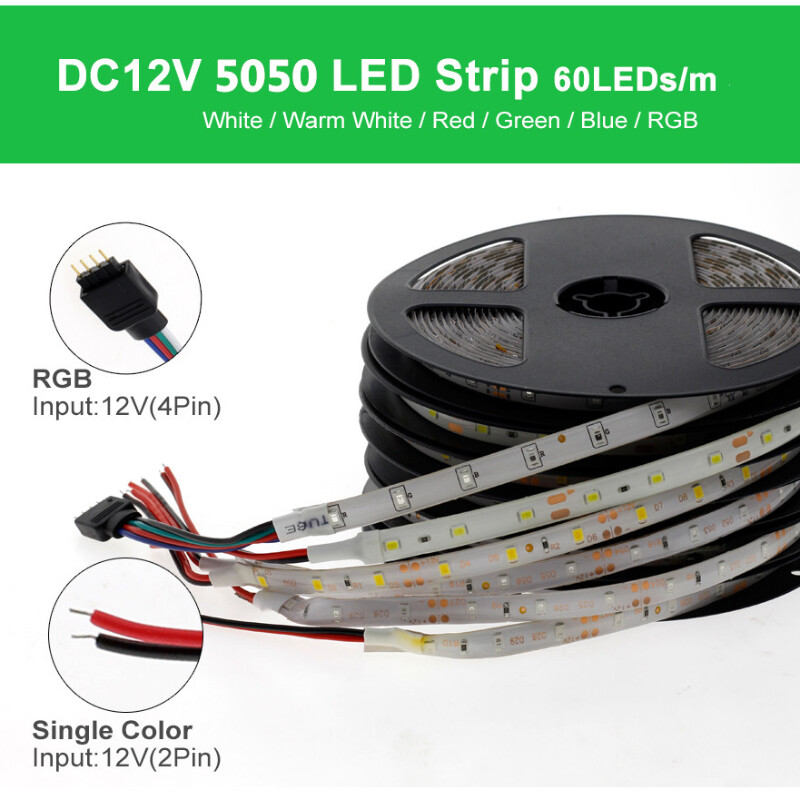 SMD 5050 DC12V RGB หลอดไฟ LED Strip นีออนริบบิ้นไม่กันน้ำที่มีความยืดหยุ่น LED ไดโอดเทป60 Leds/m ...