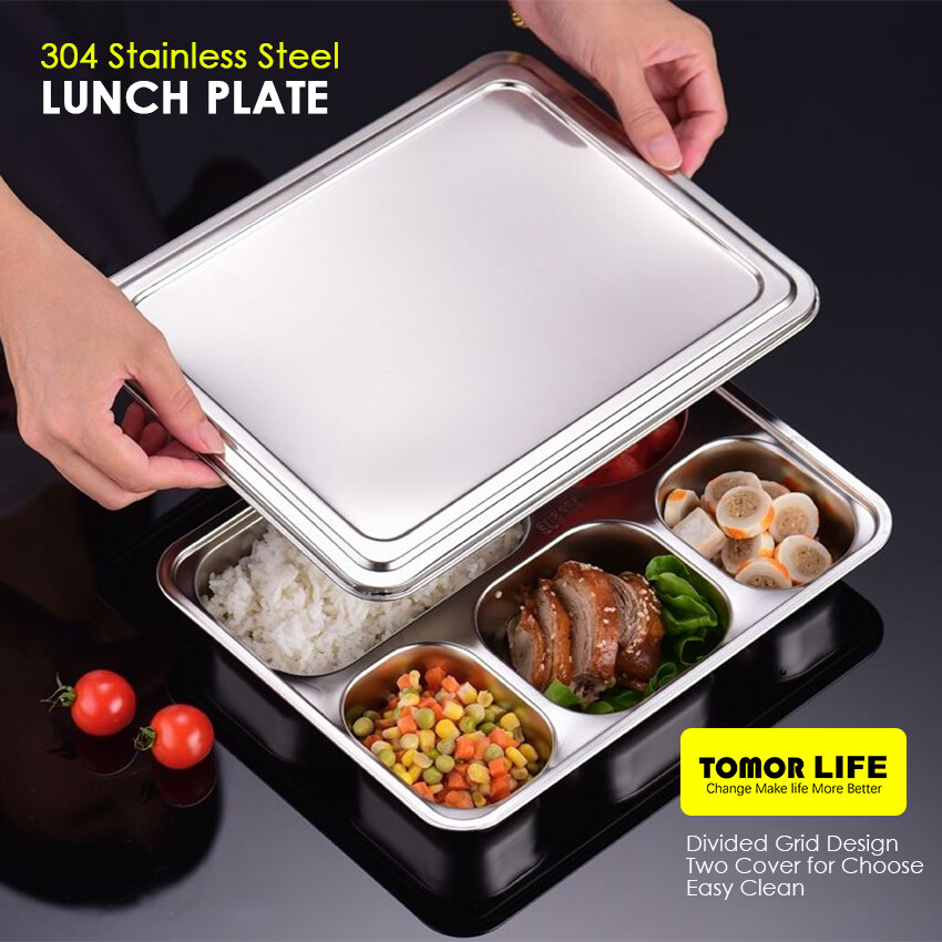 Tomor Life 304 Stainless Compartments Plate Rectangle Lunch Box Food ...