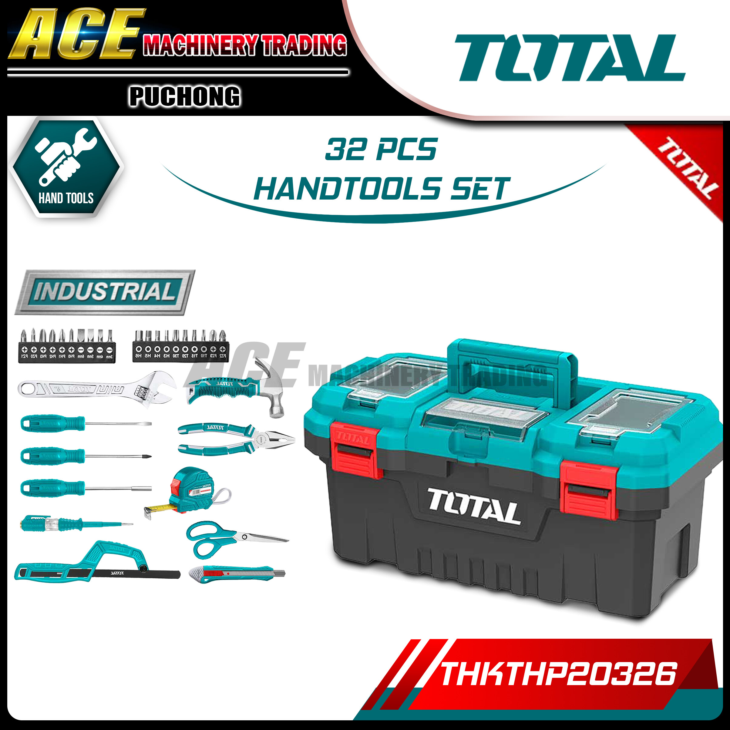 [ TOTAL ] 32 Pcs Hand tools Set & Tools Box 17″ - THKTHP20326 | Lazada
