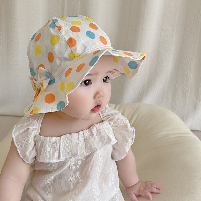 Cute Ruffle Panama Sun Hat for Baby Girl Sweet Dot Bowknot Infant ...