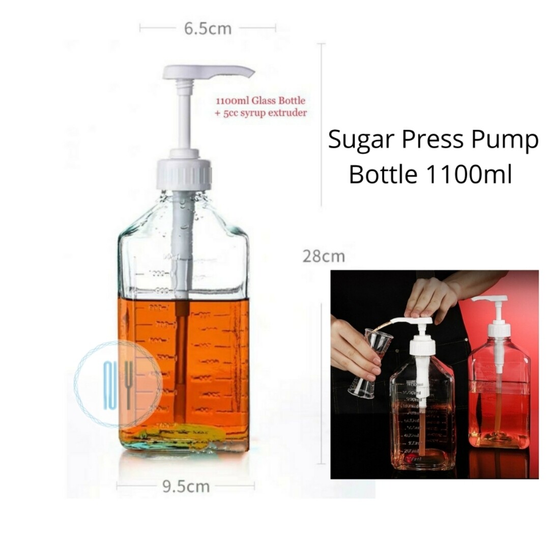 Sugar Press Pump Syrup Glass Bottle 1600ml Hand Pressure 10cc Pump Milk Tea Coffee Honey Liquid ...