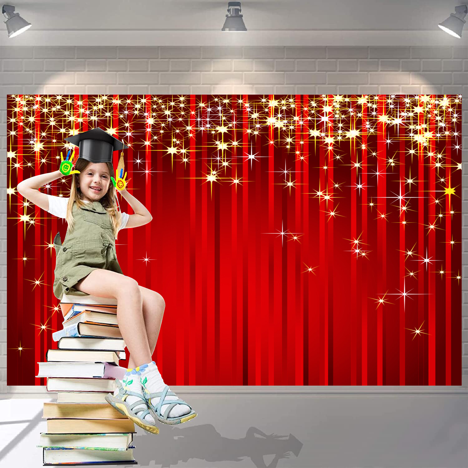 Red Curtain Background Shining Stars Red Curtain Performance Hall Party ...