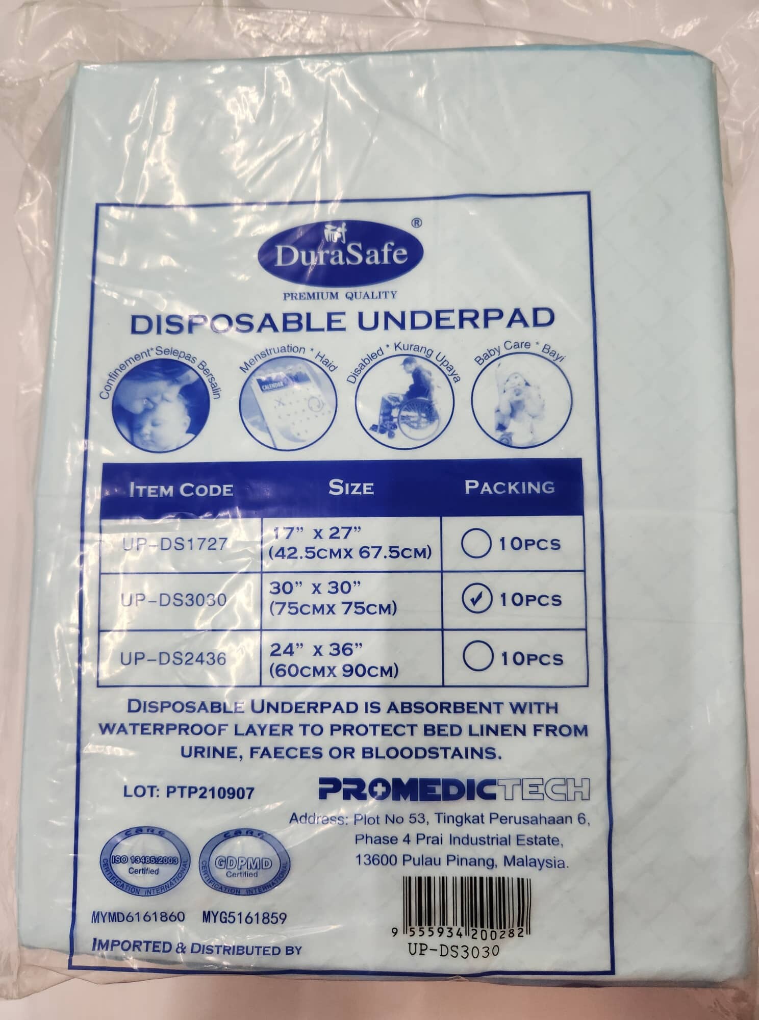 DURASAFE DISPOSABLE UNDERPAD 75X75CM 10S | Lazada