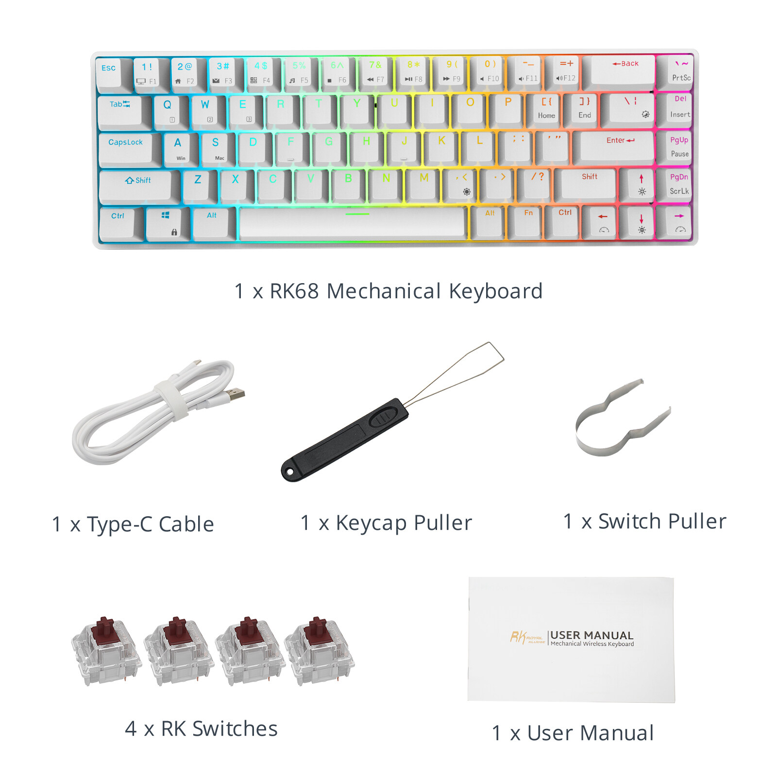 ROYAL KLUDGE RK68 Mechanical Gaming Keyboard Wireless Bluetooth/USB ...