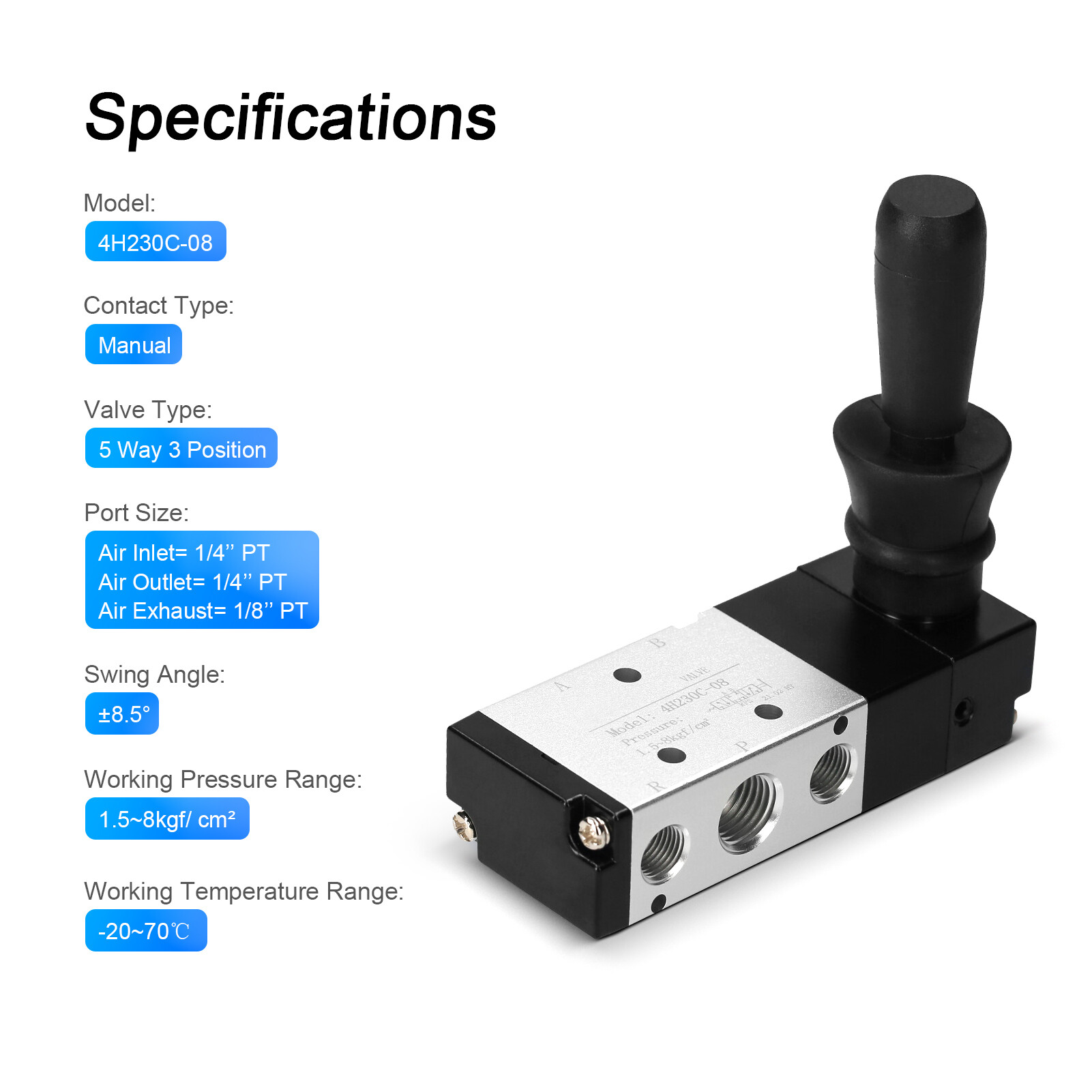 Pneumatic 3/8'' PT 5 Way 3 Position Air Hand Lever Operated Valve ...