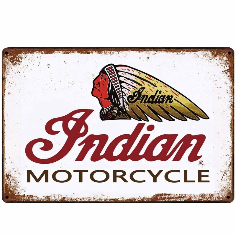 Indian Motorcycle Tin Metal Sign Antique Rustic Advertising Wall Art ...
