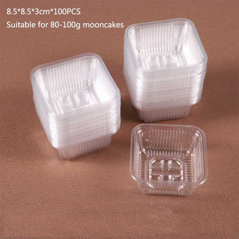 100Pcs Golden Moon Cake Tray Transparent Moon Cake Box Container Food ...