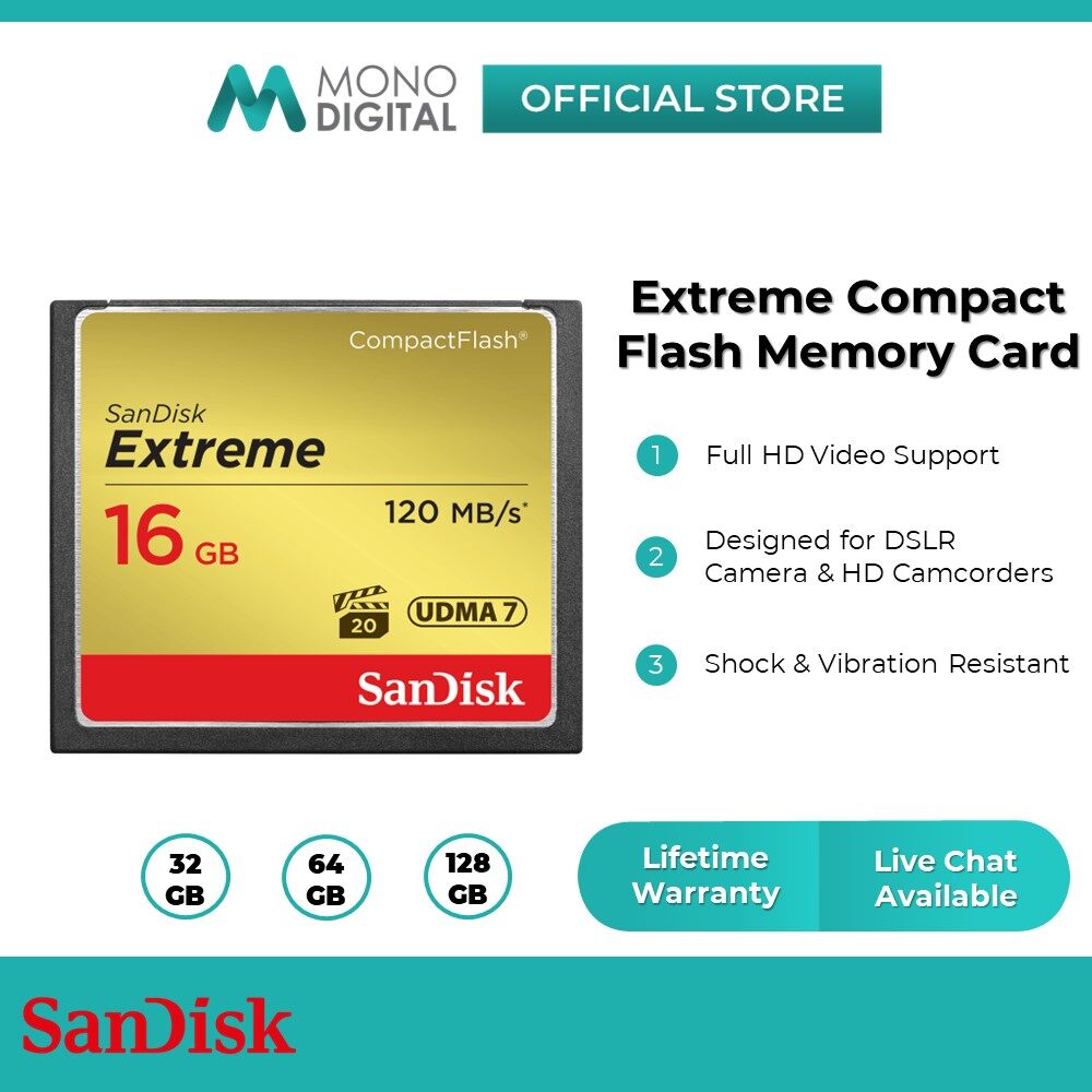SanDisk Extreme CompactFlash 32GB/64GB/128GB (120mb/s) Compact Flash ...