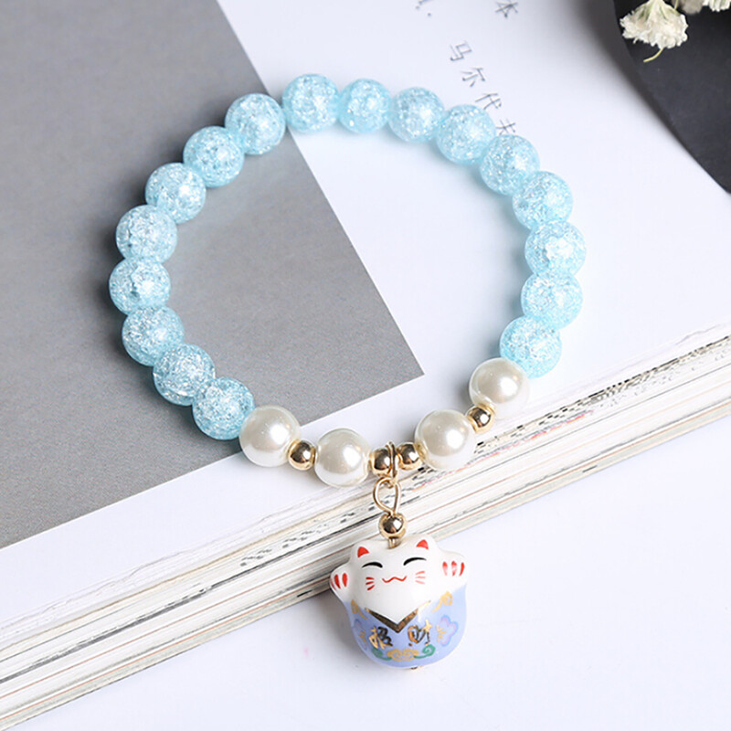 Vegoo ผู้หญิงโชคดีแมวคริสตัลเสน่ห์ข้อมือกำไลข้อมือลูกปัดสร้อยข้อมือที่ ...
