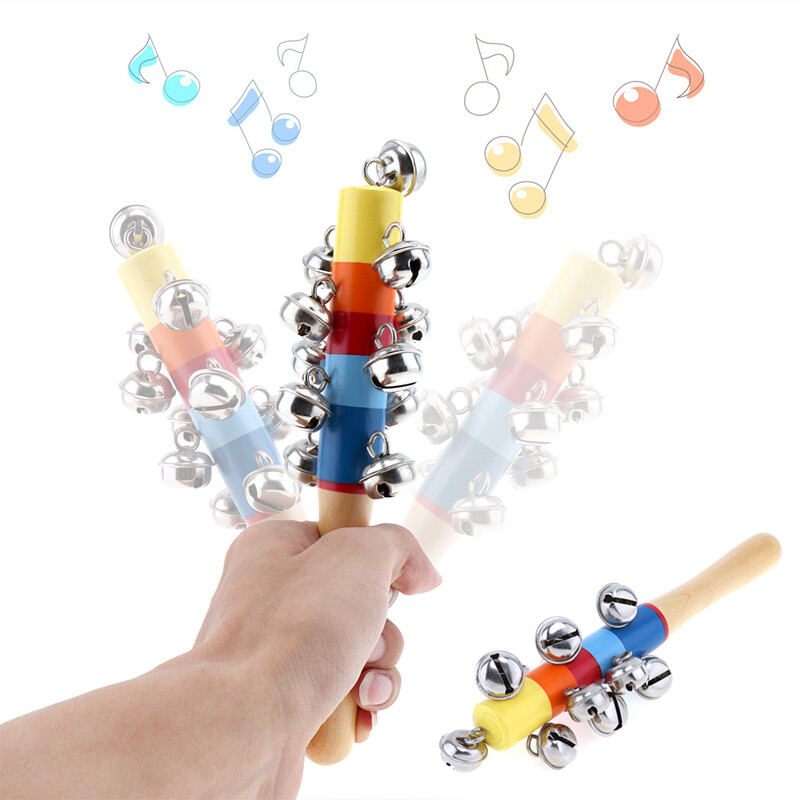 Colorful Wooden Bell Stick 11 Jingle Bells Hand Shake Rattles Children ...