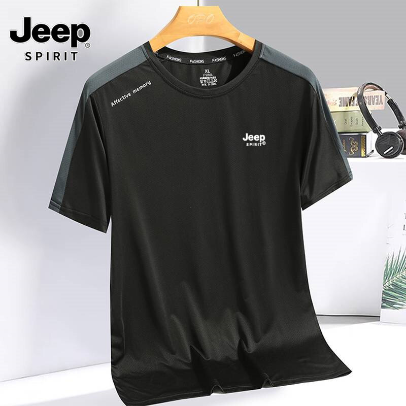 JEEP SPIRIT เสื้อยืดแขนสั้นผ้าไหมน้ำแข็ง,เสื้อยืดกีฬาหลวมบางฤดูร้อนแห้ง ...