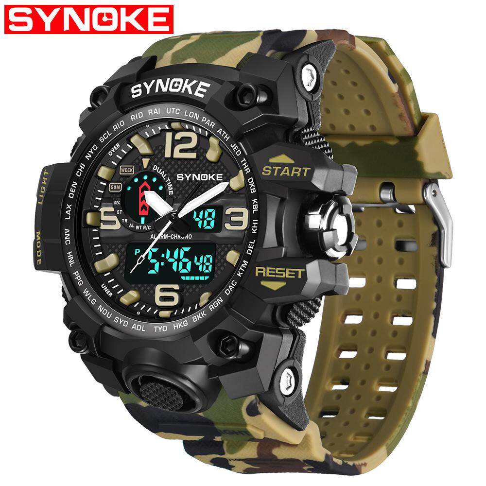 Synoke ใหม่ผู้ชายแฟชั่นกีฬานาฬิกาลำลองนาฬิกากันน้ำมัลติฟังก์ชั่สแตนเลส ...