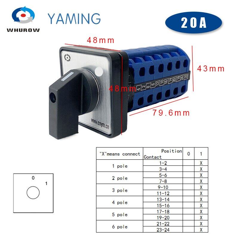 LW26-20 Rotary Cam Switch 3 Position 660V 20A 6 Poles 24 Terminals ...