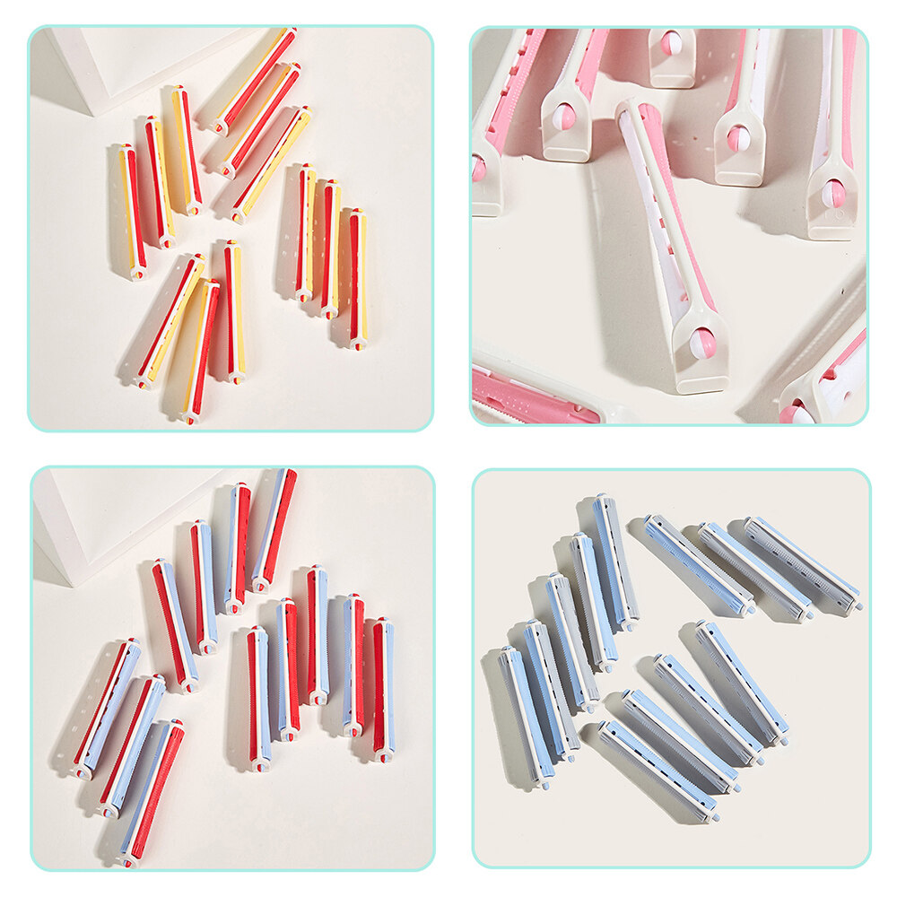 12 Pieces Perm Rods with Perm Rod Bands Cold Wave Rods Assorted Sizes ...