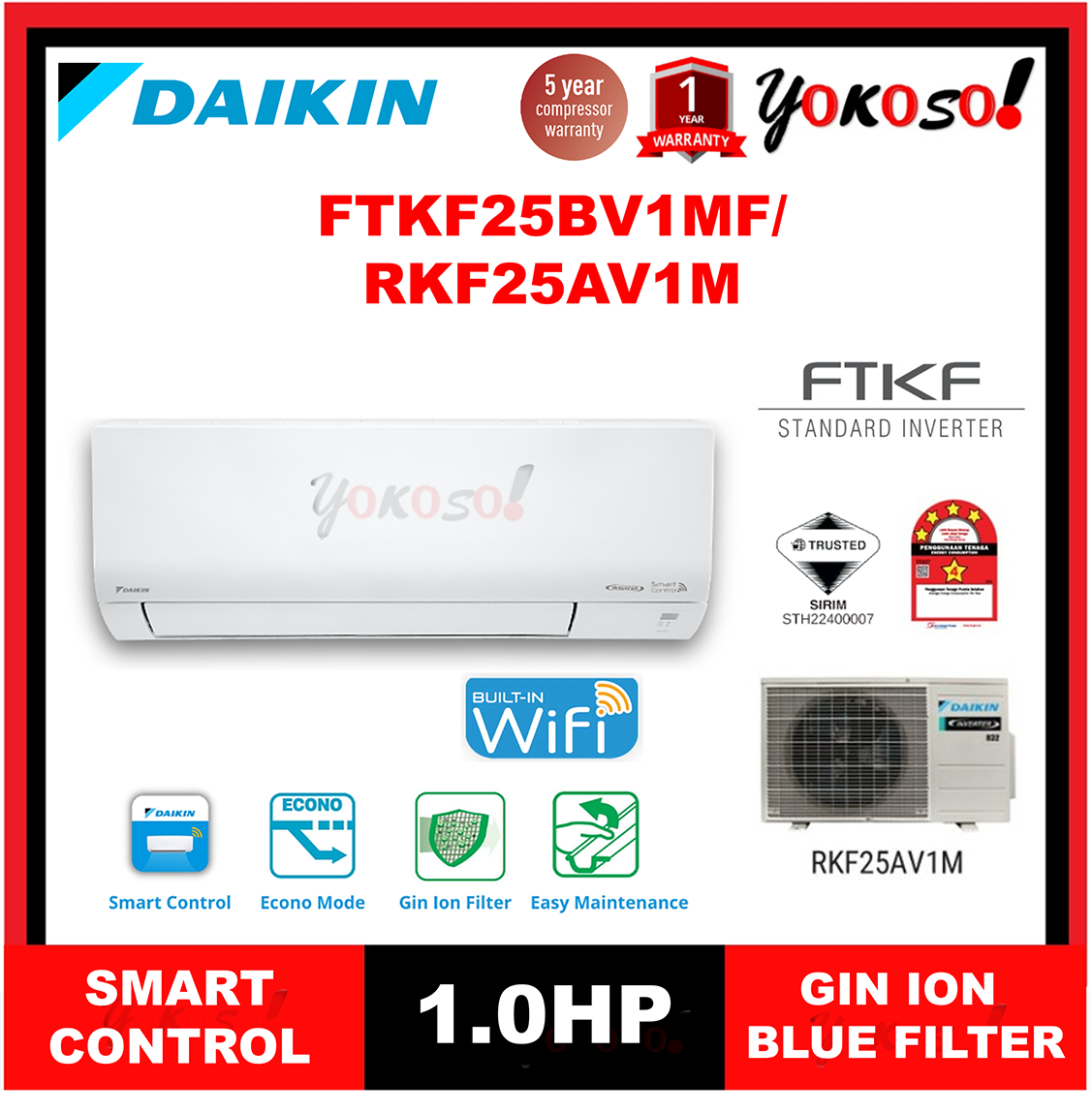 Daikin Ftkf25c Rkf25c1 0hp R32 Gin Ion Filter Wifi Standard Inverter