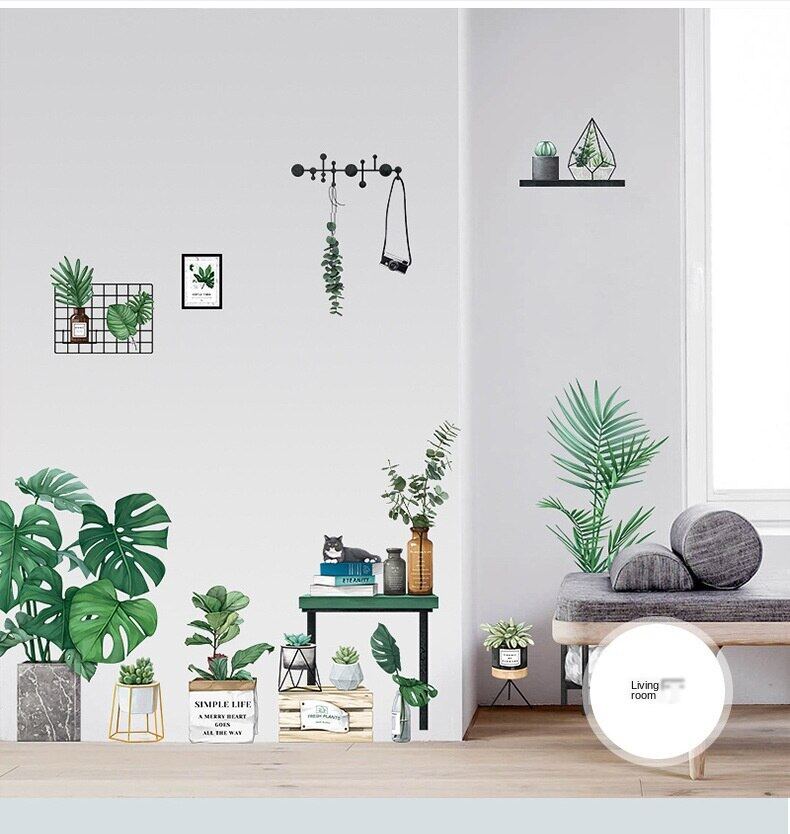 BVVF สติกเกอร์ติดผนัง สติกเกอร์ตกแต่งผนังห้อง ลายกระถางต้นไม้มอนสเตอร่า ...