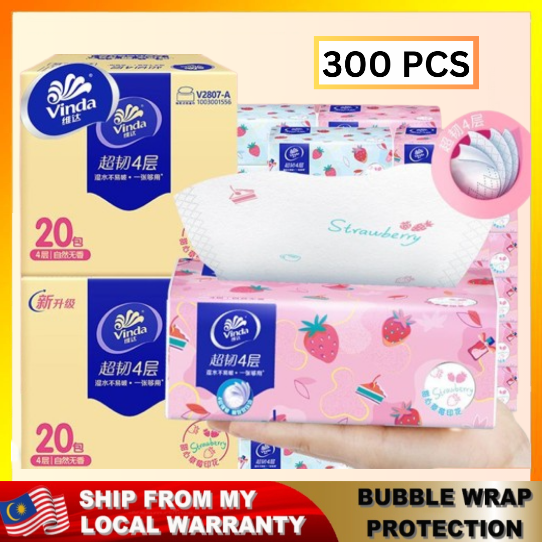 {8 Packet} Vinda Strawberry Printed Tissue Paper Soft Facial Tissue 90 ...