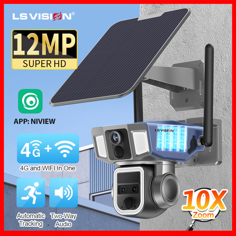 LS VISION NIVIEW 6K 12MP Dual Network Mode 4G/WIFI Solar CCTV Camera ...