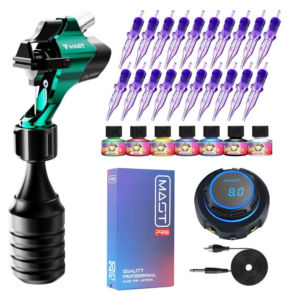 Mast Flash Tattoo Rotary Coreless Machine Set RCA Cord Halo OLED Power ...