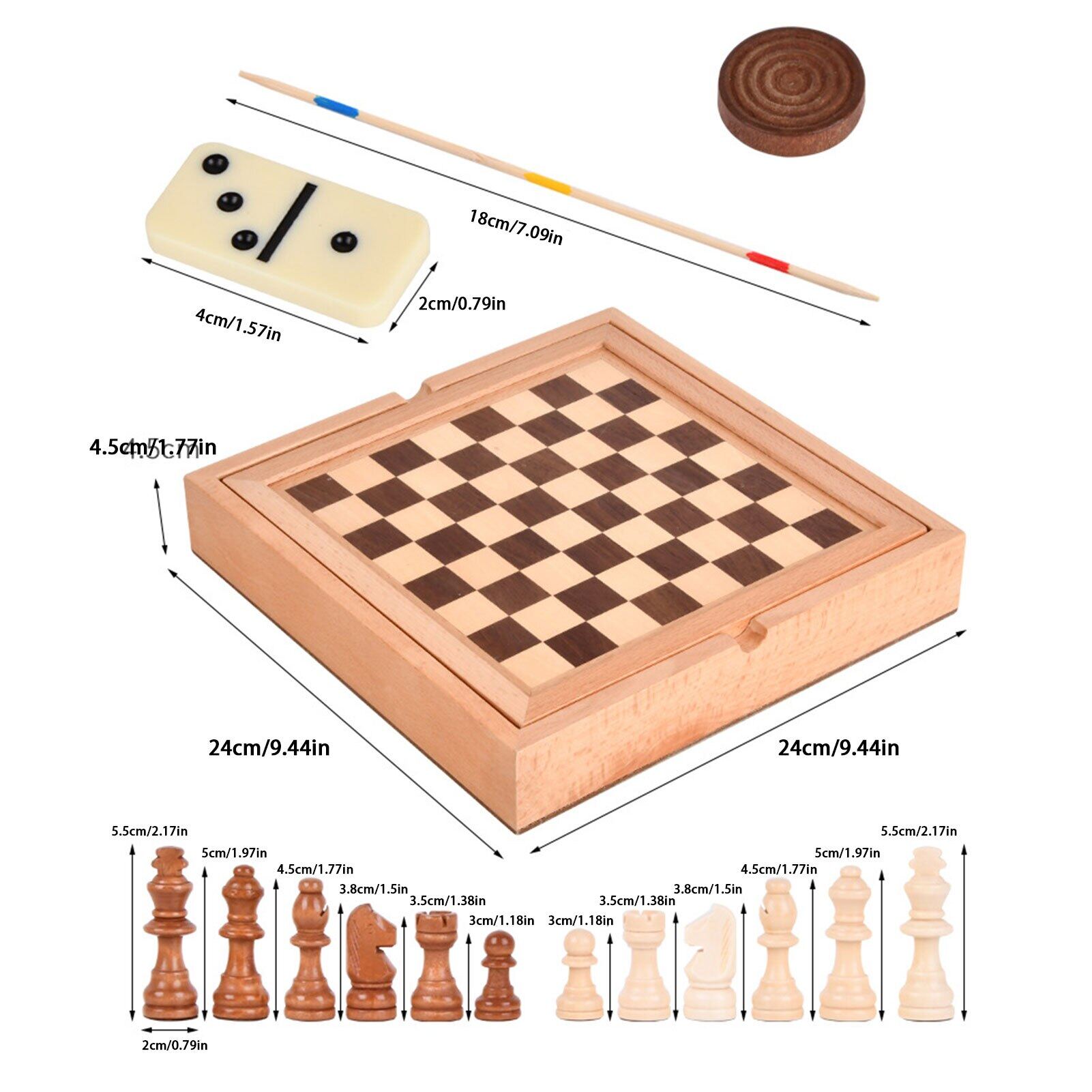 Wood Board Games Portable Chess And Checkers Board Game 5 In 1 Chess ...