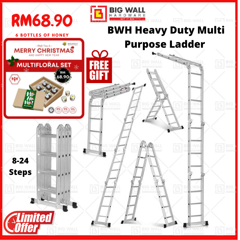 BHW 12 / 14 / 16 Steps Multipurpose Aluminum Ladder Tangga Lipat Big ...