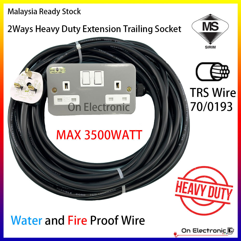 2 WAY 13amp Metal Clad HEAVY DUTY TRAILING SOCKET EXTENSION SOCKET 3/6 ...