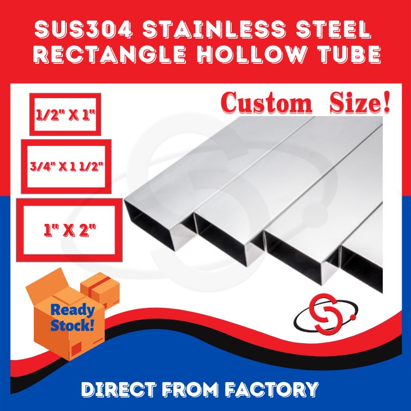 SCM SUS304 Rectangular Hollow Stainless Steel Tube Besi Keluli Hollow ...