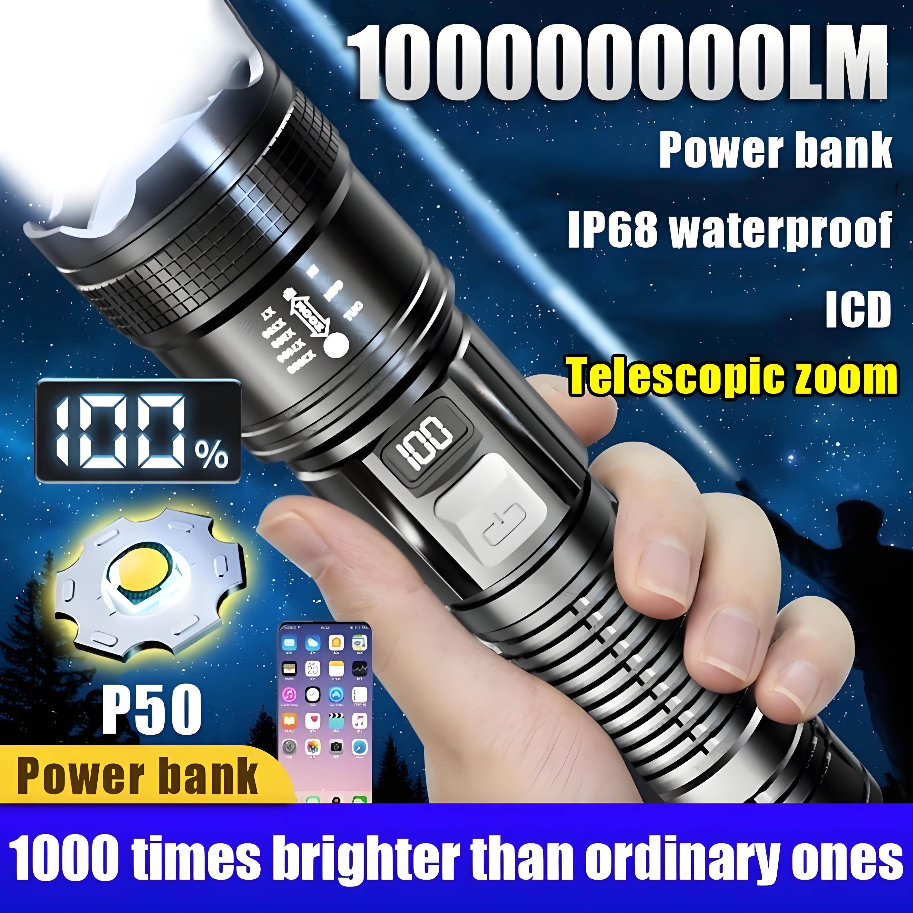 【10x brightness】lampu suluh led 50000w torch light rechargeable ...