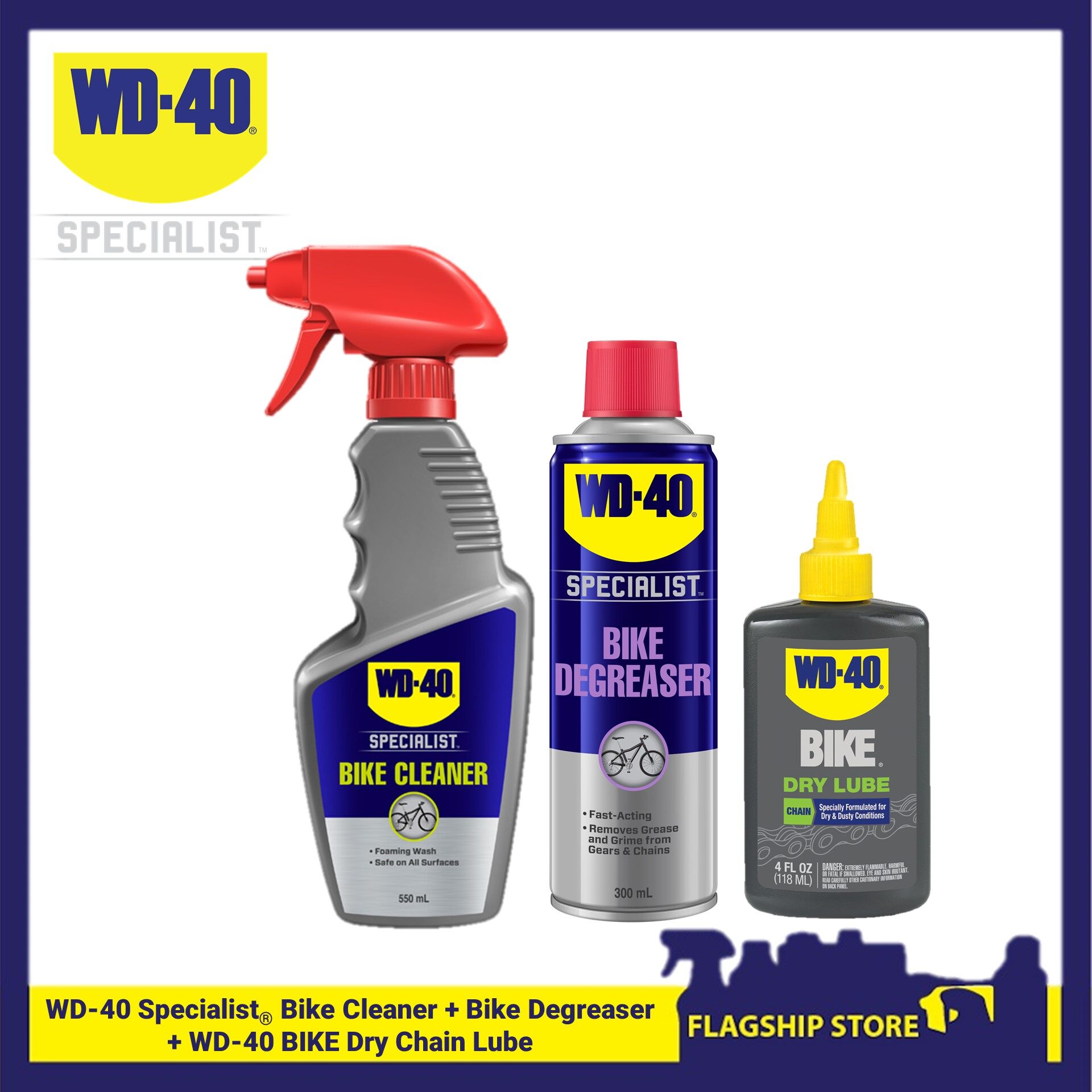 WD-40 Specialist Bike Cleaner 550ml + Bike Dry Chain Lube 118ml + Bike ...