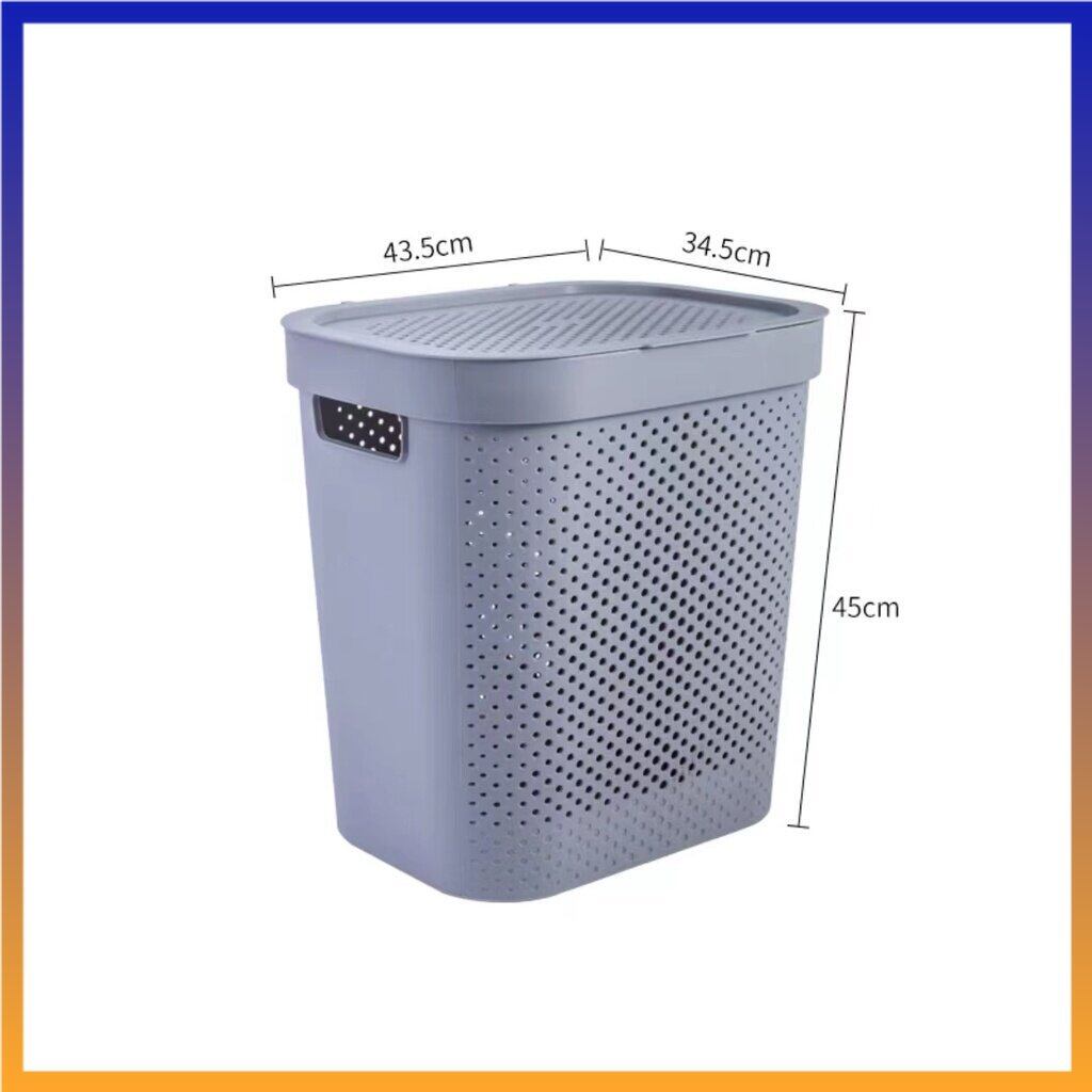 Large Plastic Laundry Basket With Cover Bedroom Bathroom Clothes ...