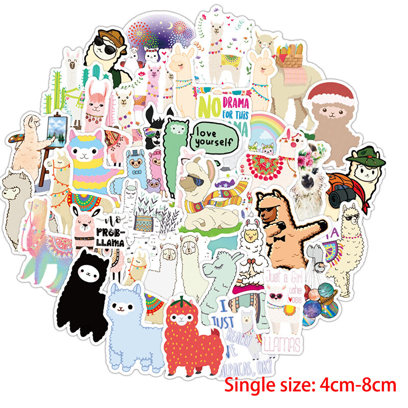 Quan 50PCS Llama Alpaca Cute Sticker Kawaii Cartoon Camel Sheep Animal ...