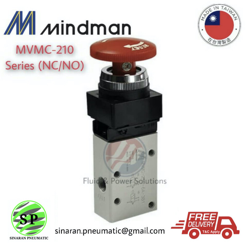 Mindman MVMC-210-3EB (NC/NO) 3/2 Way Latching Palm Button Valve "Made ...