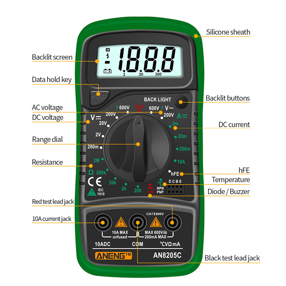 Đồng Hồ Vạn Năng Kỹ Thuật Số ANENG AN8205C Chính Hãng Ampe Kế ACDC Ampe ...