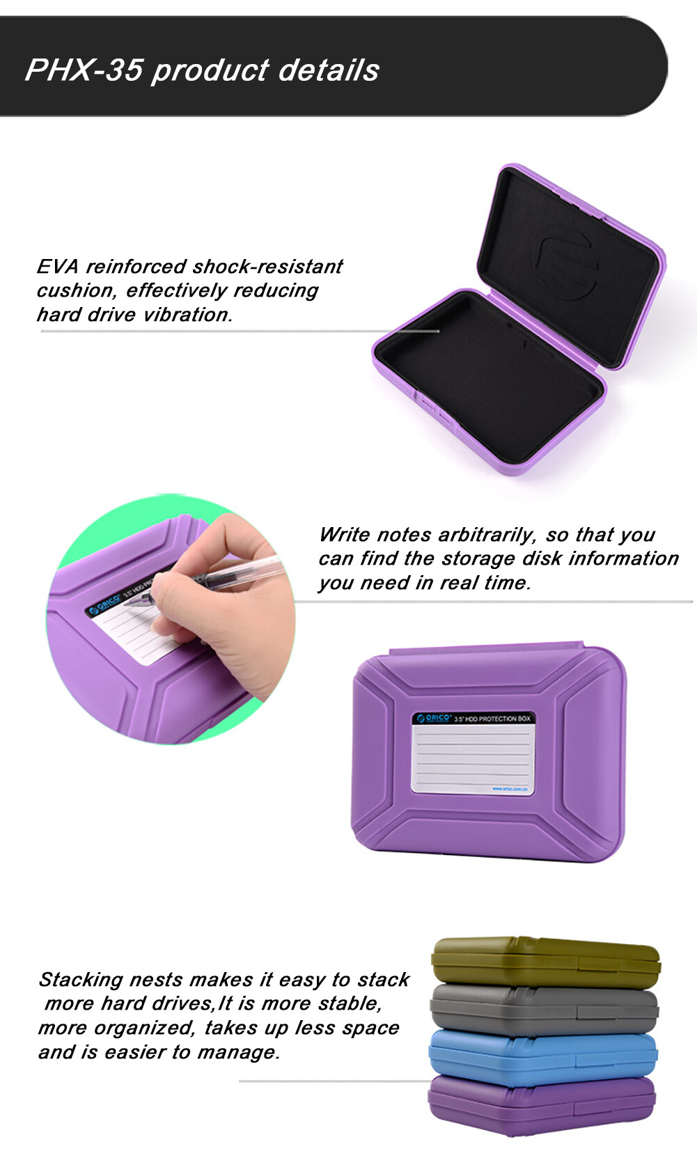 ORICO Phx-35 3.5นิ้ววิศวกรรมฮาร์ดดิสก์บริษัทกล่องป้องกันถุงเก็บดิจิตอล ...
