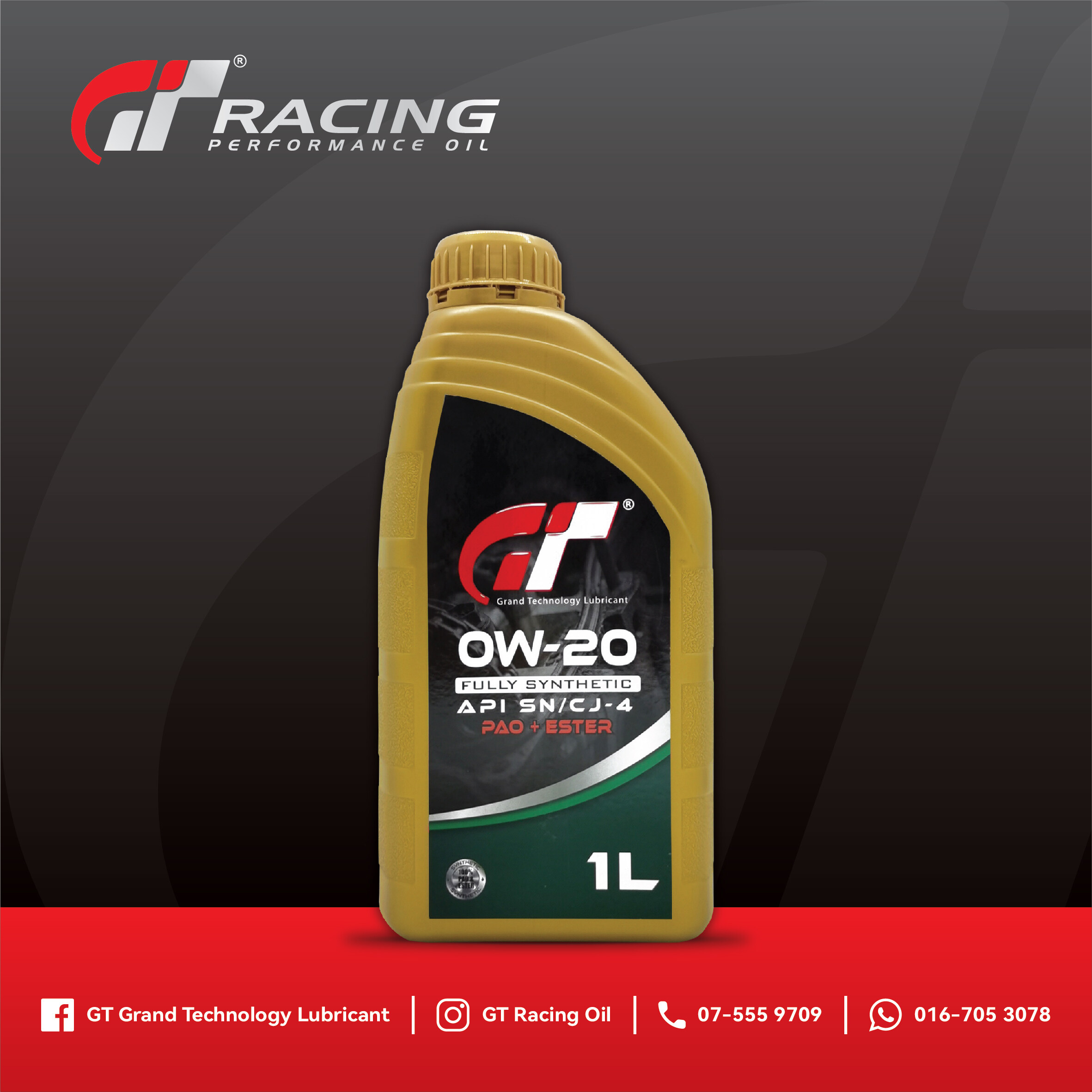 GT RACING 0W20 Fully Synthetic Engine Oil PAO+Ester 1L | Lazada