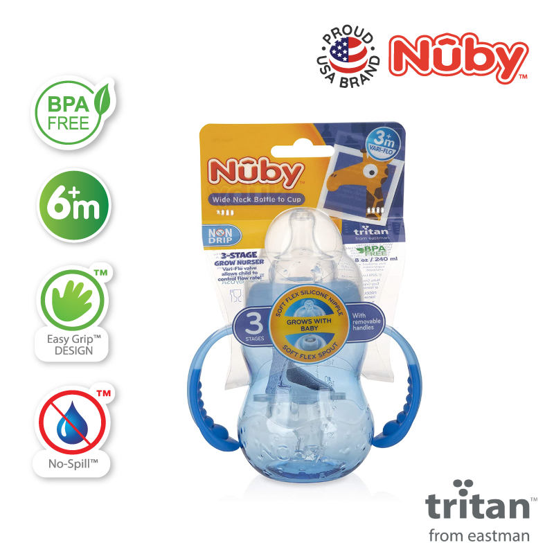 Nuby 3 Stage Wide Neck Bottle with handle 8oz/240ml | Lazada