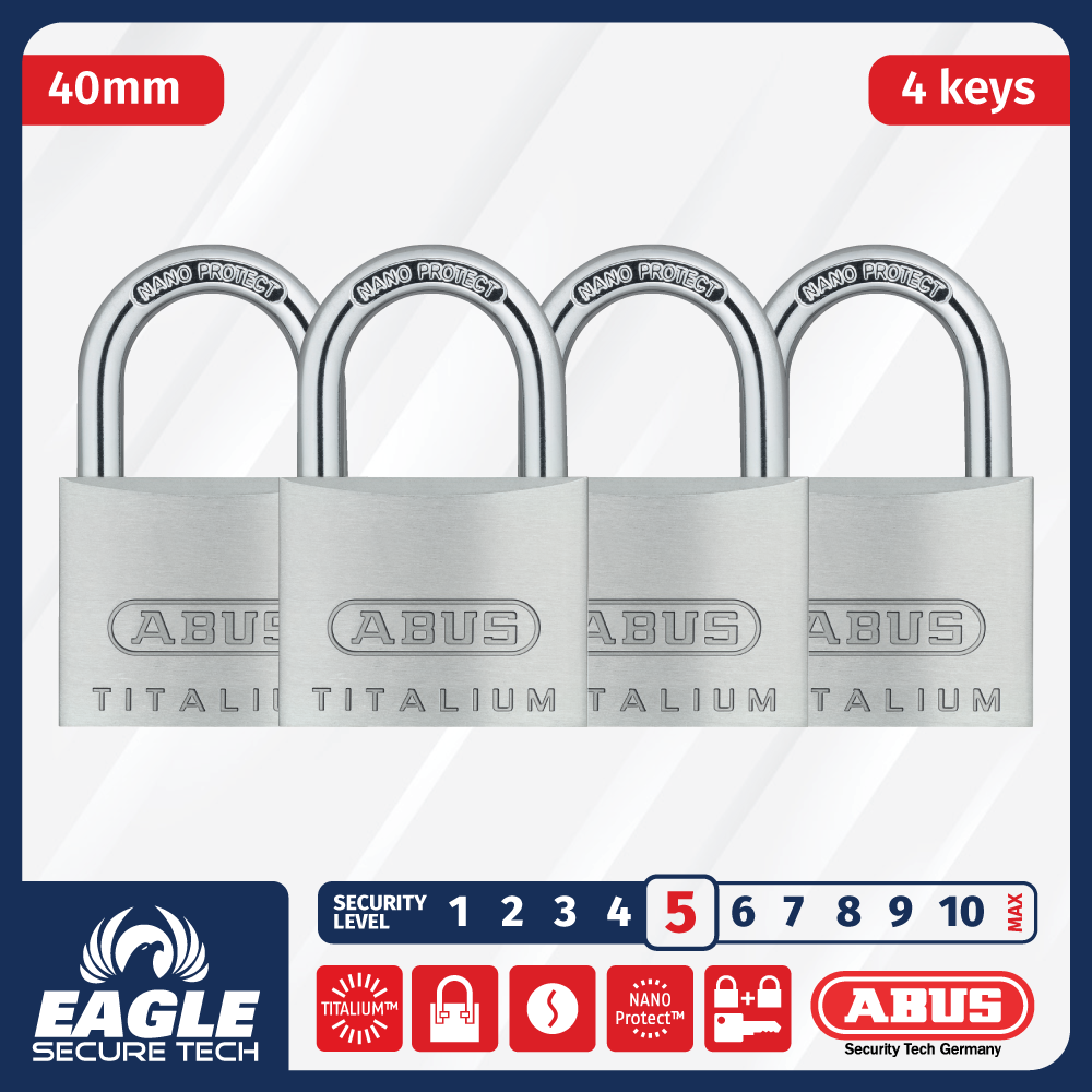 ABUS 64TI/40 | 40MM | TITALIUM™ | 4 Padlocks | 4 Keys | Outdoor Padlock | Lazada