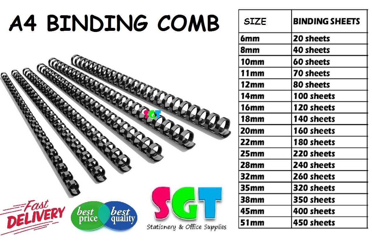 A4 Black Plastic Binding Comb ( 6mm - 51mm) - 1 Box | Lazada