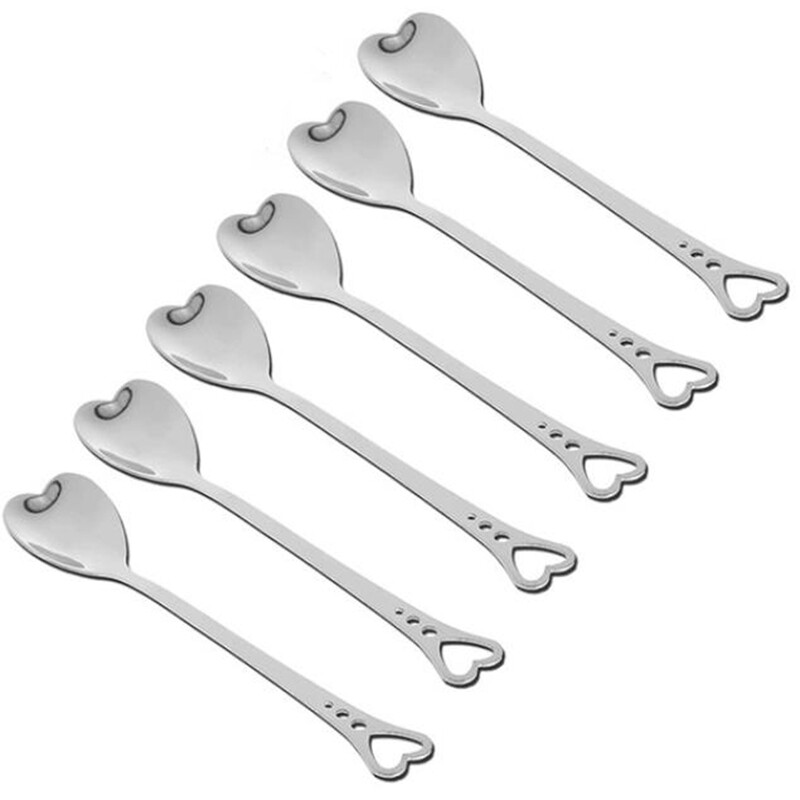 6 Pcs Stainless Steel Heart Shape Coffee Spoon Kitchen Accessories ...