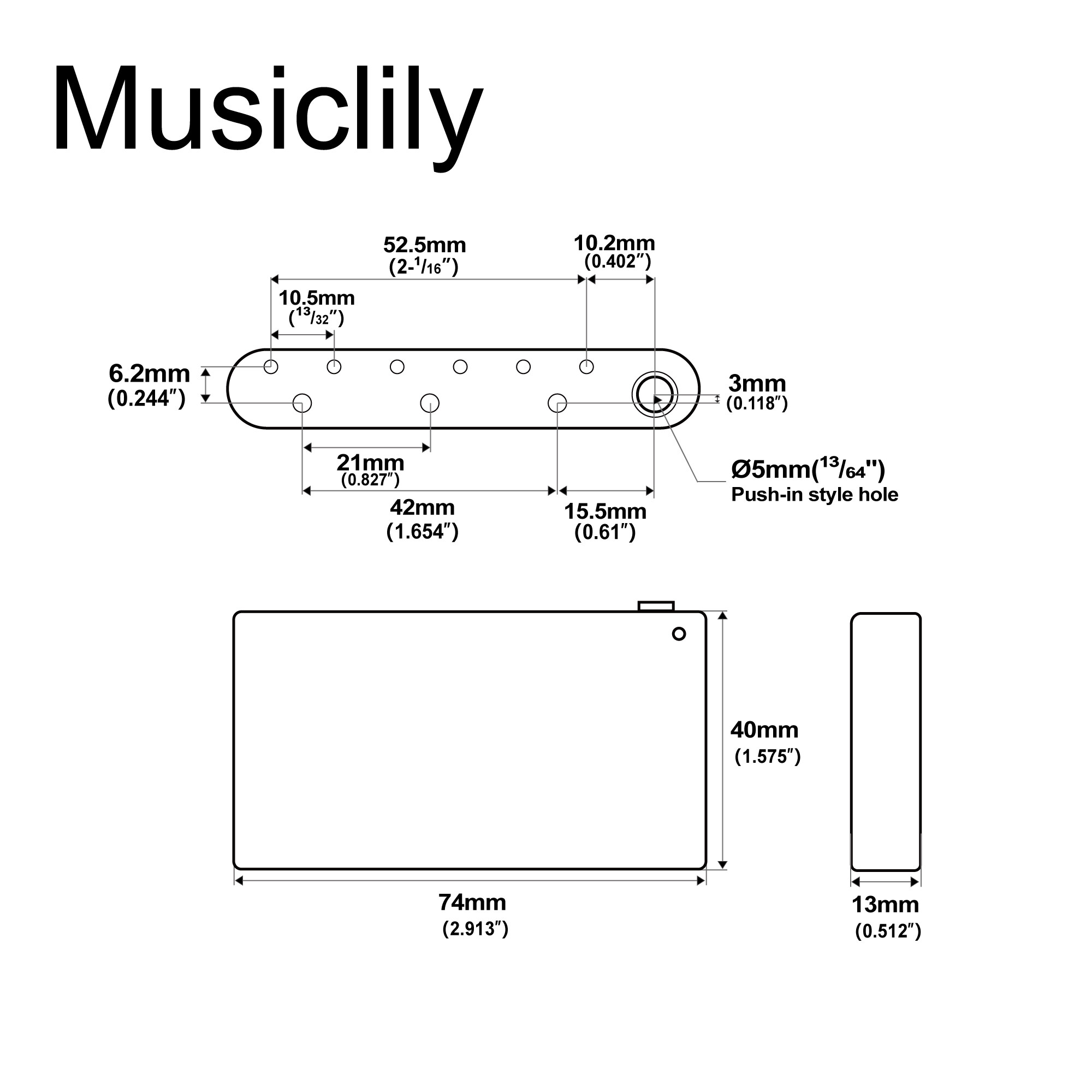 Musiclily Ultra 52.5mm(2-1/16 inch) String Spacing Solid Steel/Brass ...