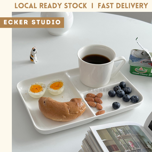 MUJI STYLE Ceramic Divided Plate Keto Diet Plate Pinggan Suku-Suku ...