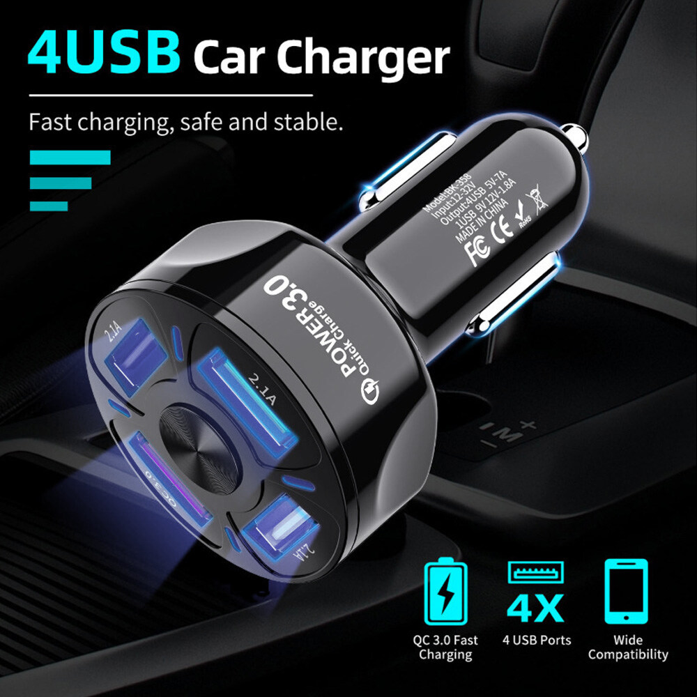 ไฟแช็ก12-24V Fast 7A QC3.0 4พอร์ต USB ที่ชาร์จในรถอะแดปเตอร์เสียบช่อง ...