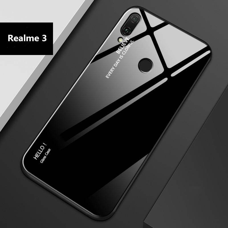สำหรับ OPPO Realme 3 ฝาครอบ Case【Gradient 】กระจกอย่างหนา + ซิลิโคน ...