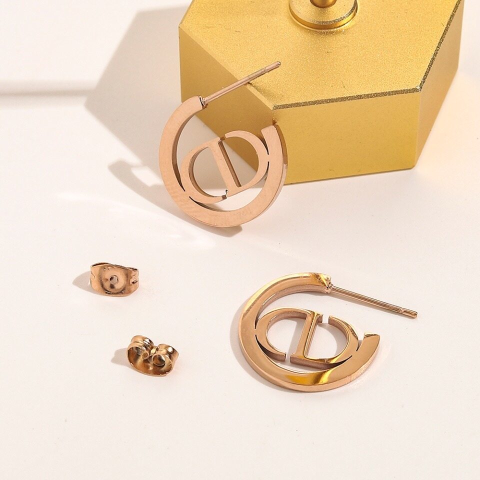 Fashion CD Earring Titanium Steel Letter Logo CD Ear Hoop Stud Earrings ...