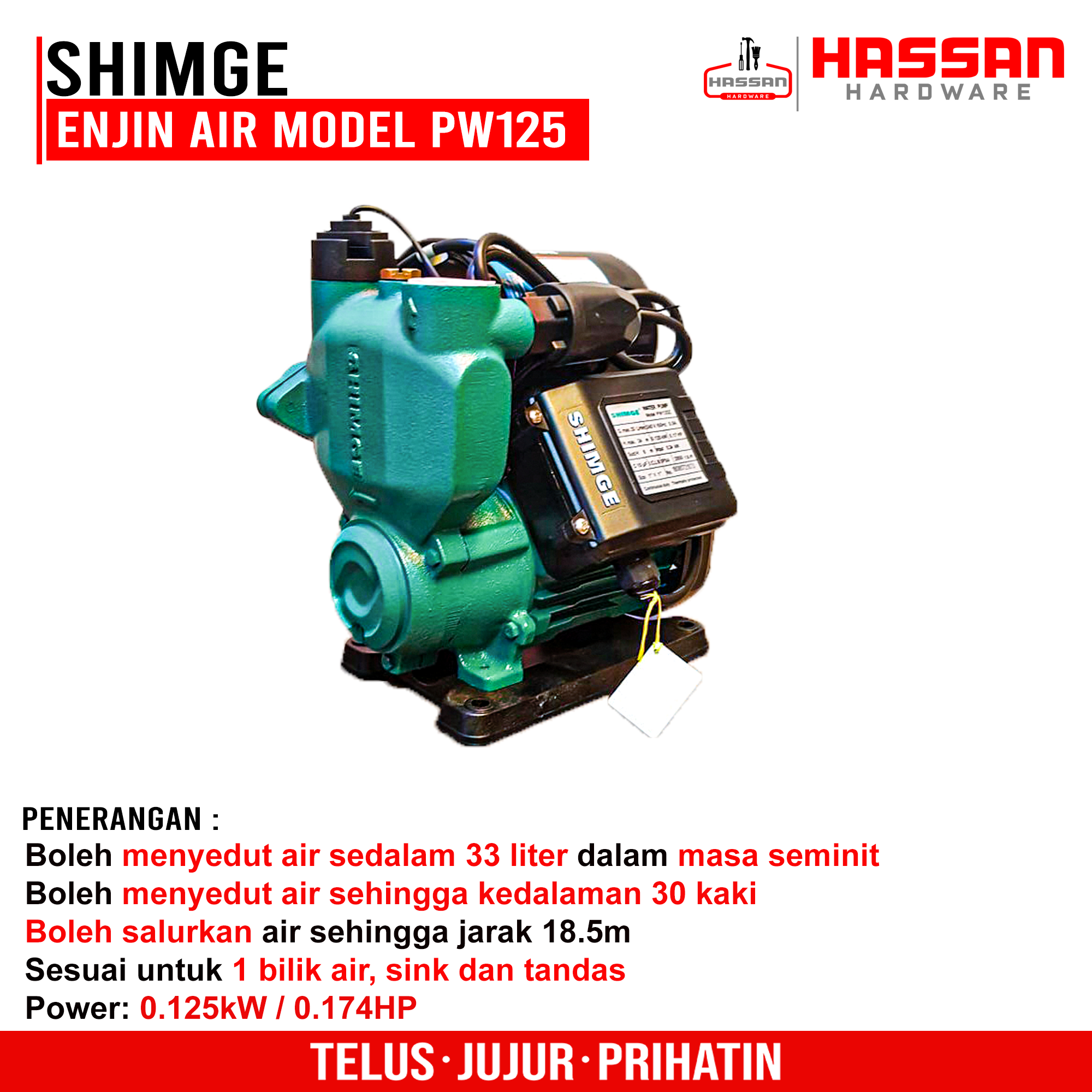 {{ READY STOCK }} Water Pump | Automatic Enjin | Enjin Air Model PW125 ...