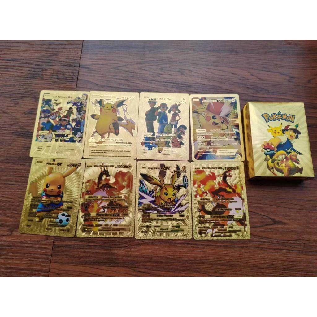 55pcs Metal Gold Silver Pokemon Cards English Charizard Pikachu Trainer ...