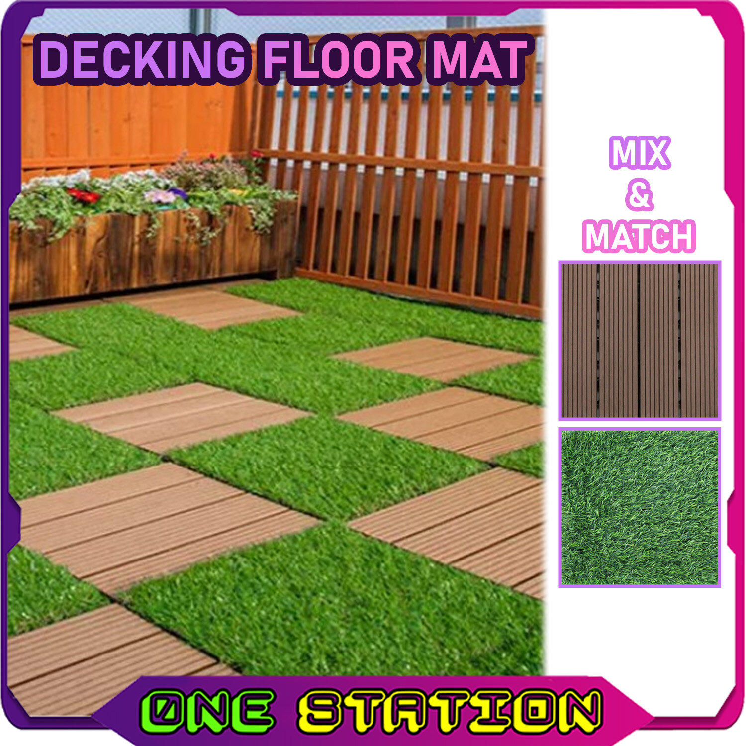 Outdoor Garden Decoration Decking PE Wooden Fake Grass Floor Mat ...