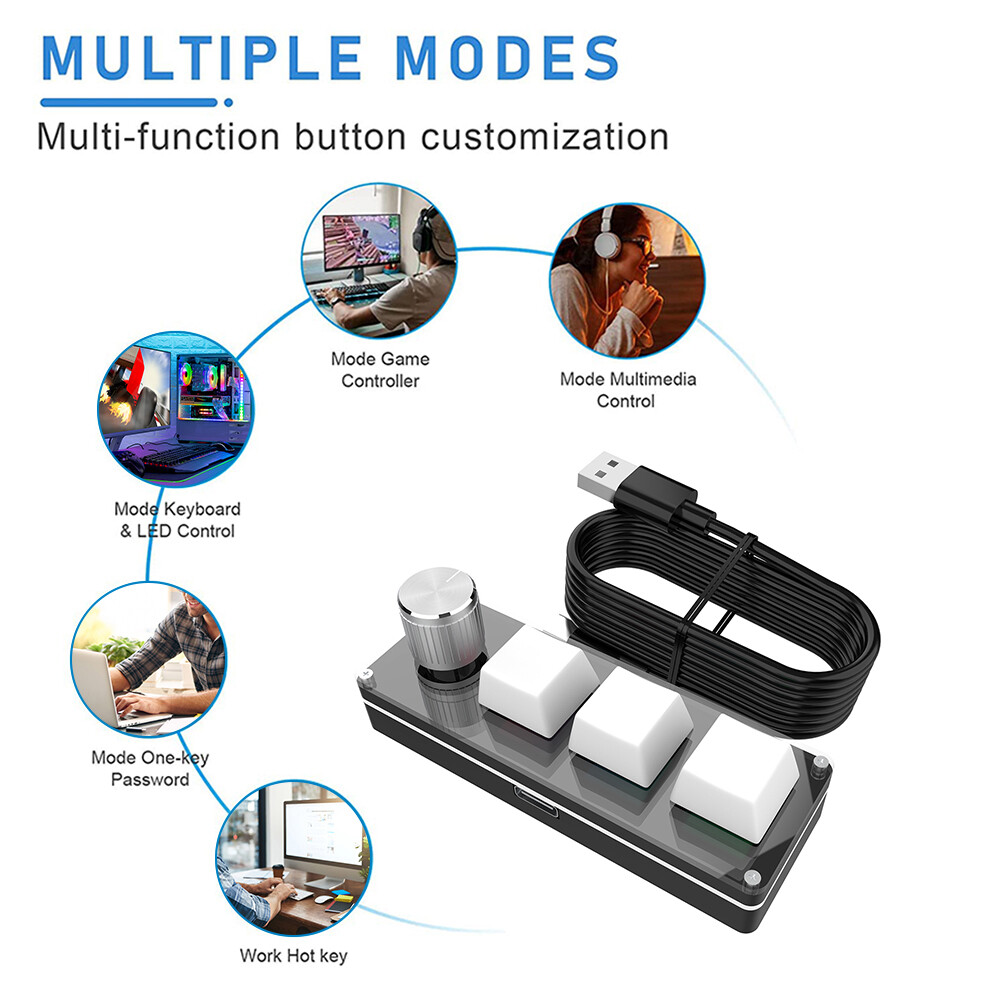 RGB Macro 3 Key/ 4 Keys Programmable One-Handed Mechanical Gaming ...